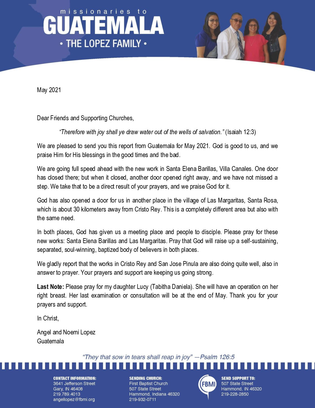 Angel Lopez May 2021 ENGLISH Prayer Letter – FBMI