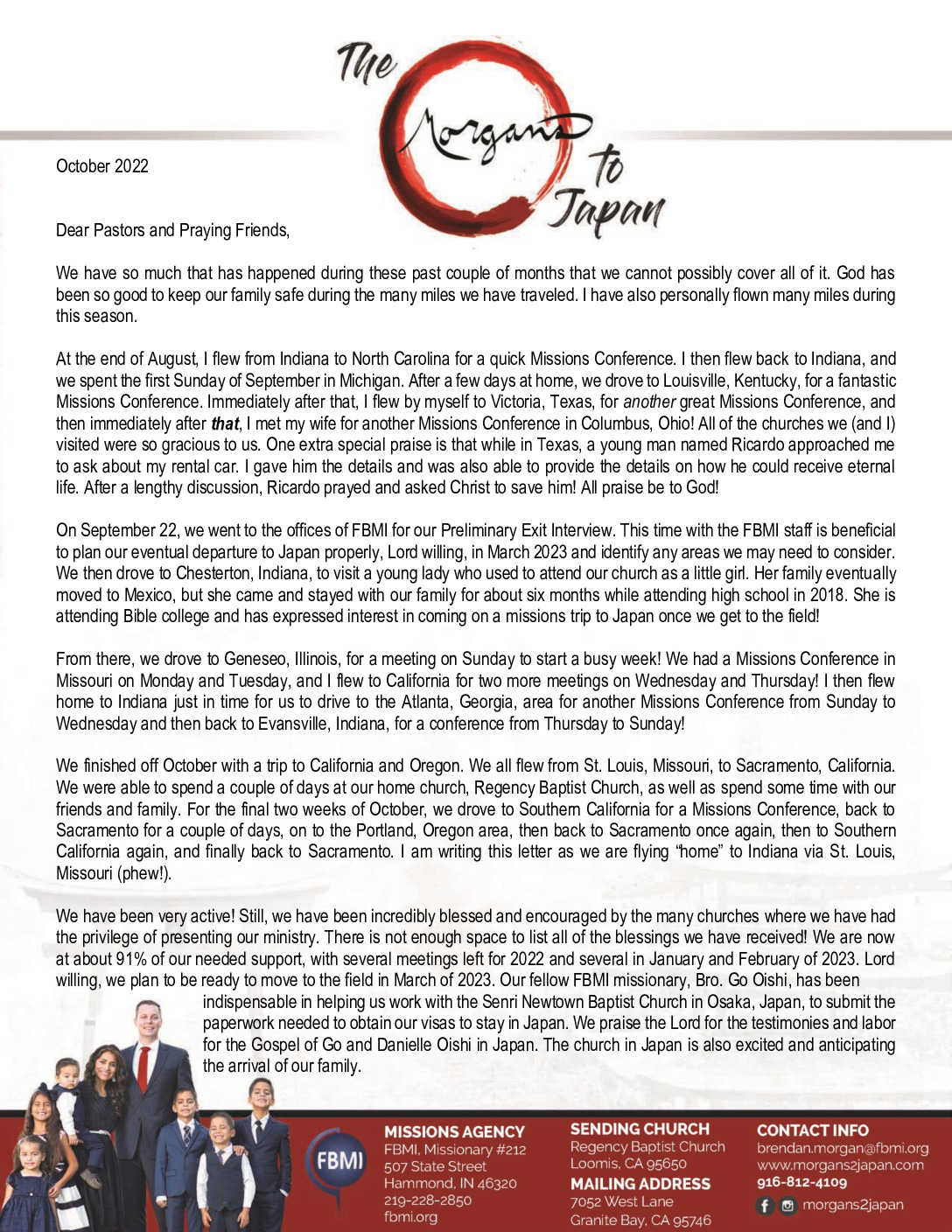 Brendan Morgan October 2022 Prayer Letter – FBMI