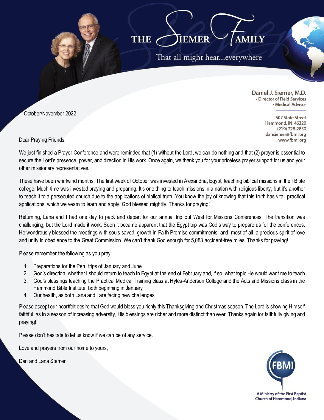 Dan Siemer Oct-Nov 2022 Prayer Letter – FBMI
