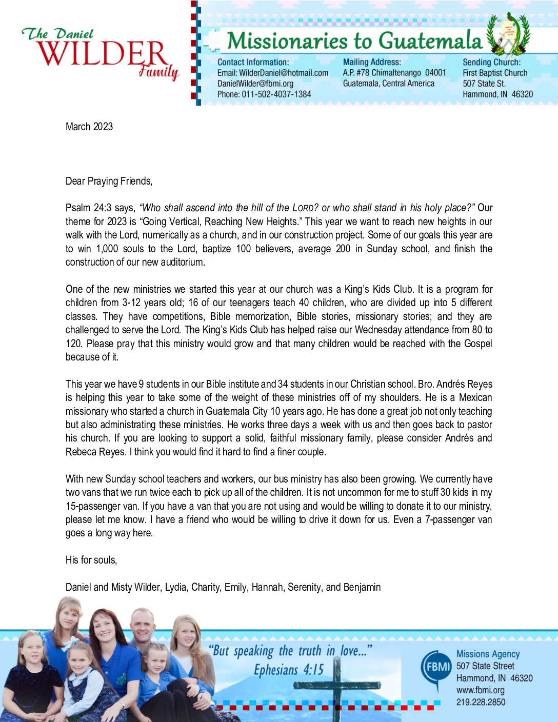 Daniel Wilder March 2023 Prayer Letter – FBMI