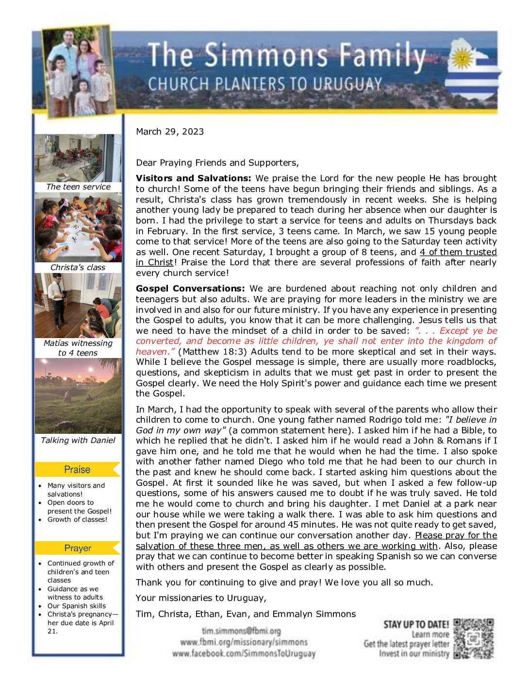 Tim Simmons April 2023 Prayer Letter – Revised – FBMI