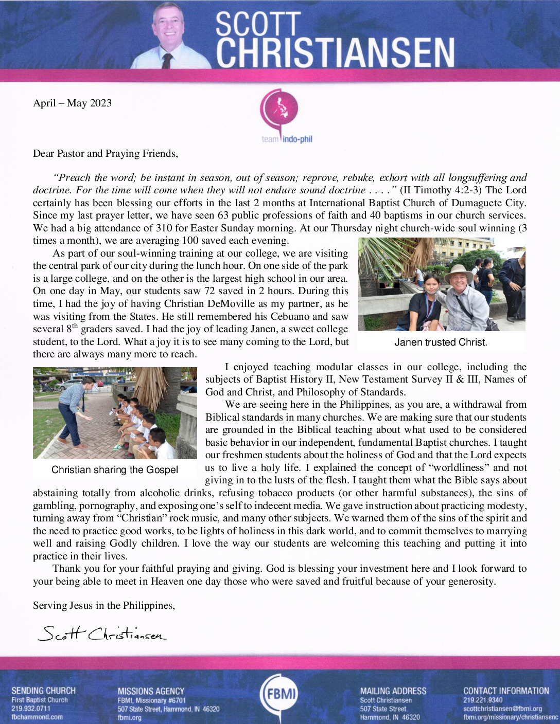 Scott Christiansen Apr-May 2023 Prayer Letter – FBMI