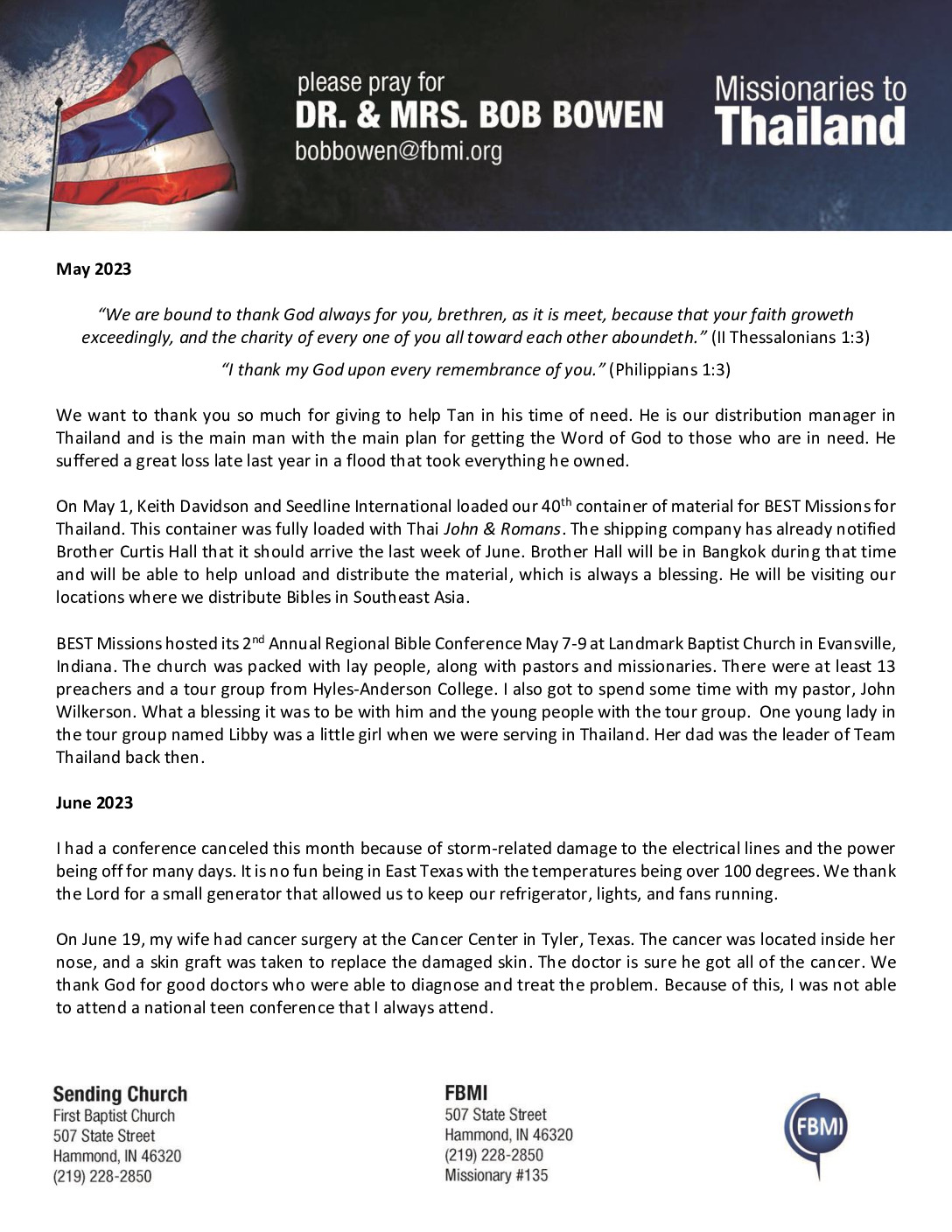 Bob Bowen May-Jun 2023 Prayer Letter – FBMI
