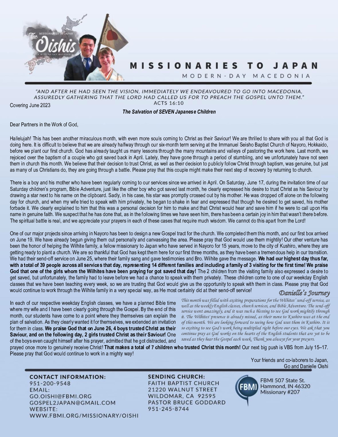 Go Oishi June 2023 Prayer Letter – FBMI