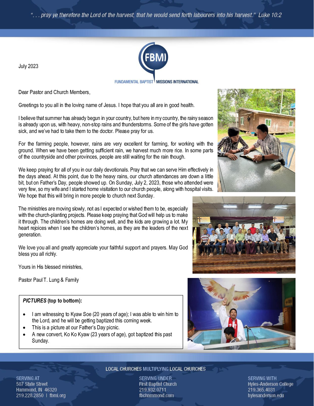 Paul Lung July 2023 Prayer Letter – FBMI