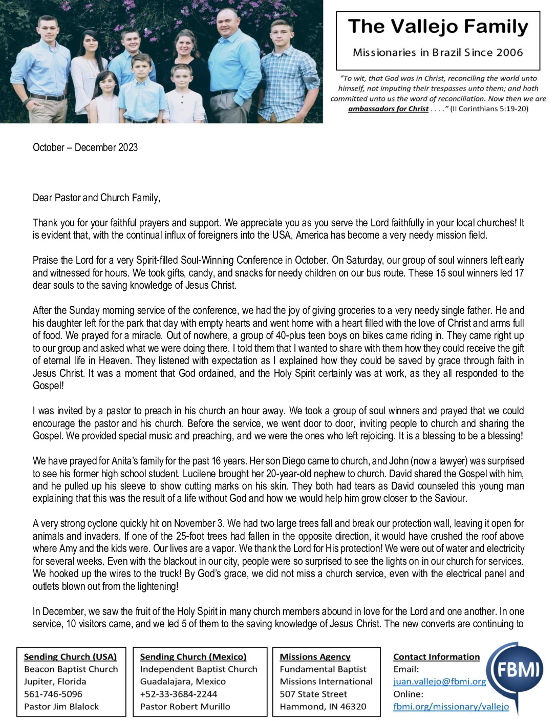 Juan Vallejo Oct-Dec 2023 Prayer Letter – FBMI