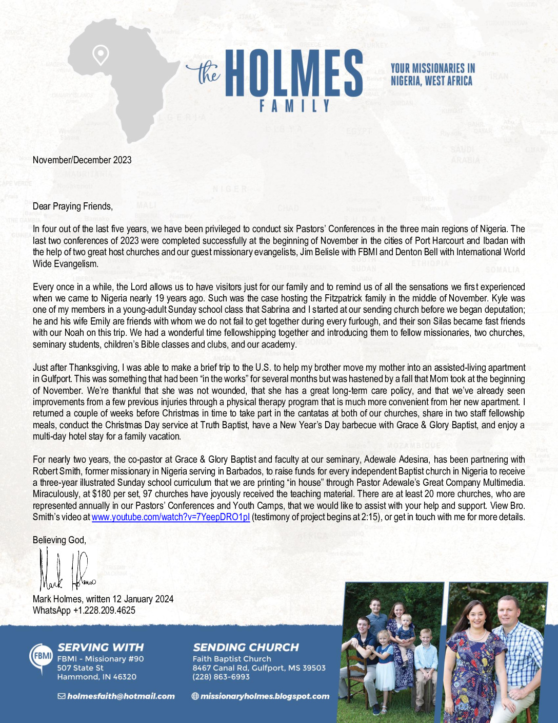 Mark Holmes Nov-Dec 2022 Prayer Letter – FBMI