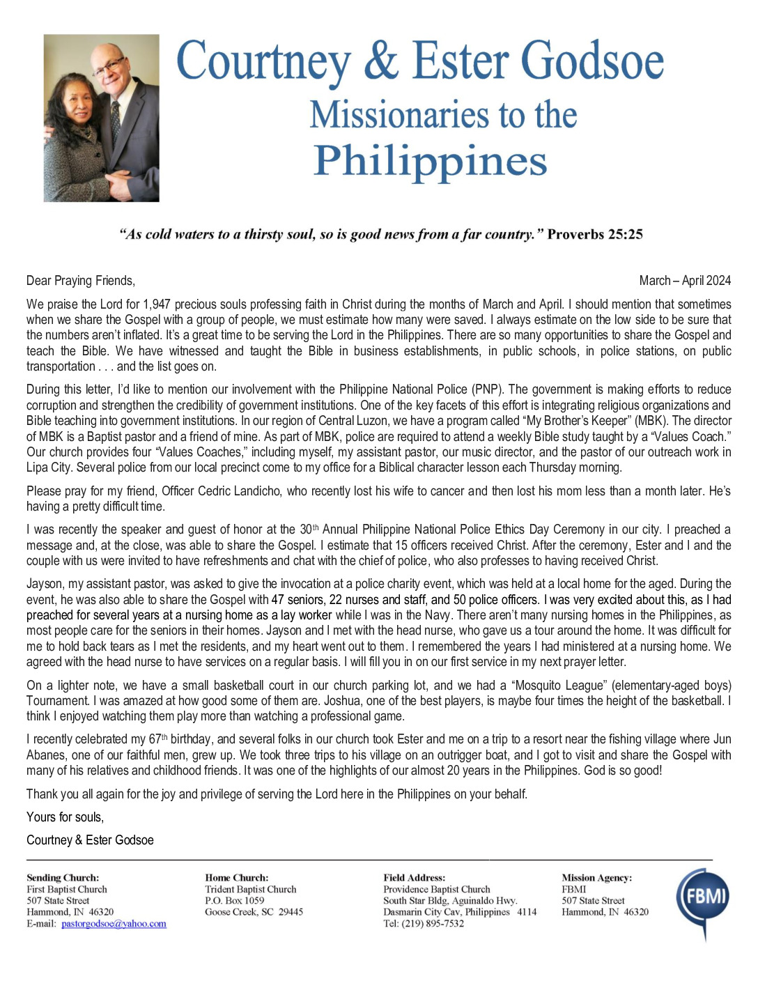 Courtney and Ester Godsoe Prayer Letter: Philippine National Police and Nursing Home Ministries ...