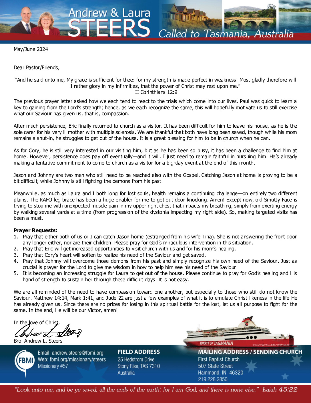 Andrew Steers May-Jun 2024 Prayer Letter – Revised – FBMI