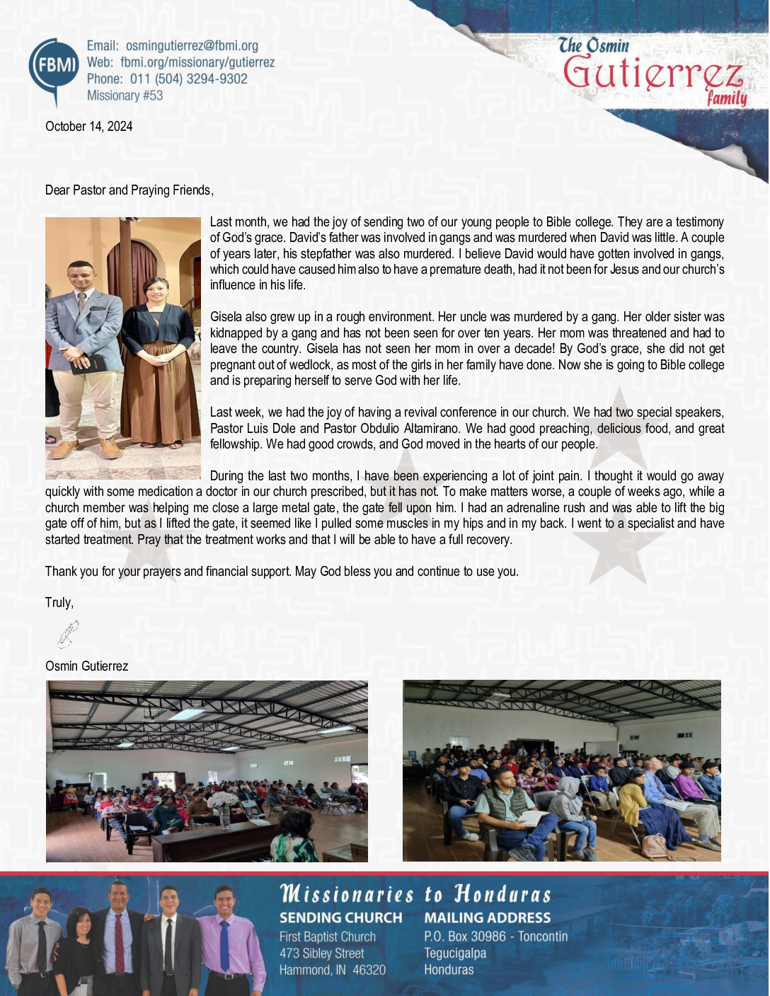 Osmin and Eva Gutierrez Prayer Letter: Sending Two Young People to Bible College – FBMI