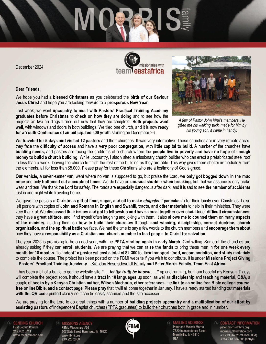 Peter and Melody Morris Prayer Letter: A Visit Upcountry – FBMI