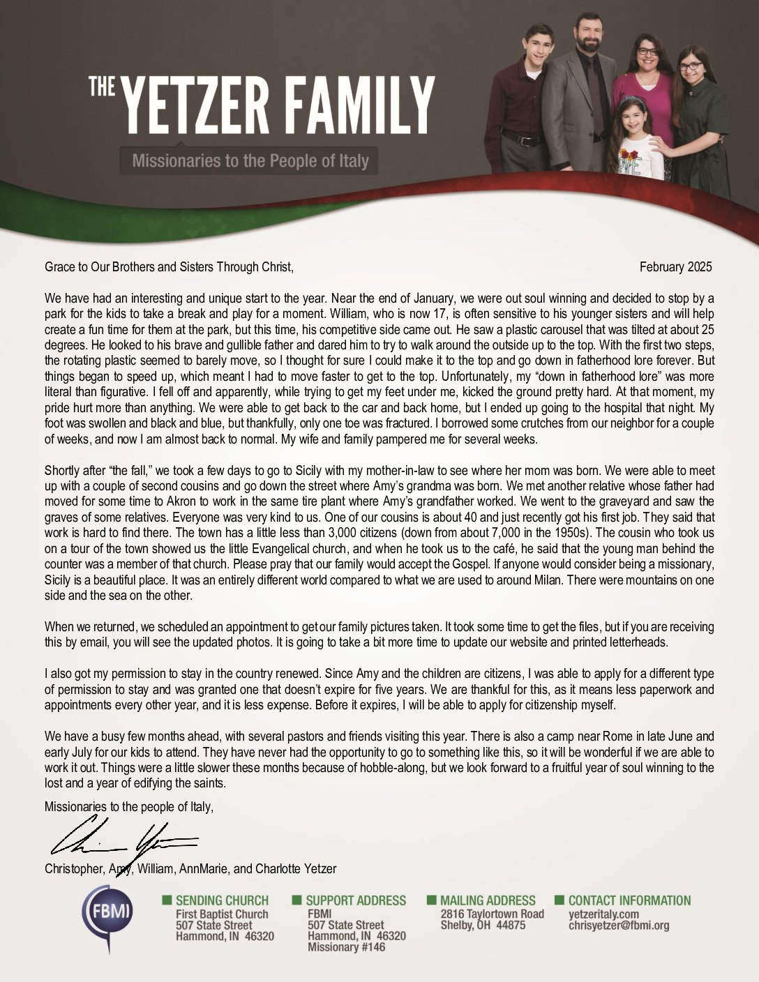 Christopher and Amy Yetzer Prayer Letter: Sicilian Cousins and New ...