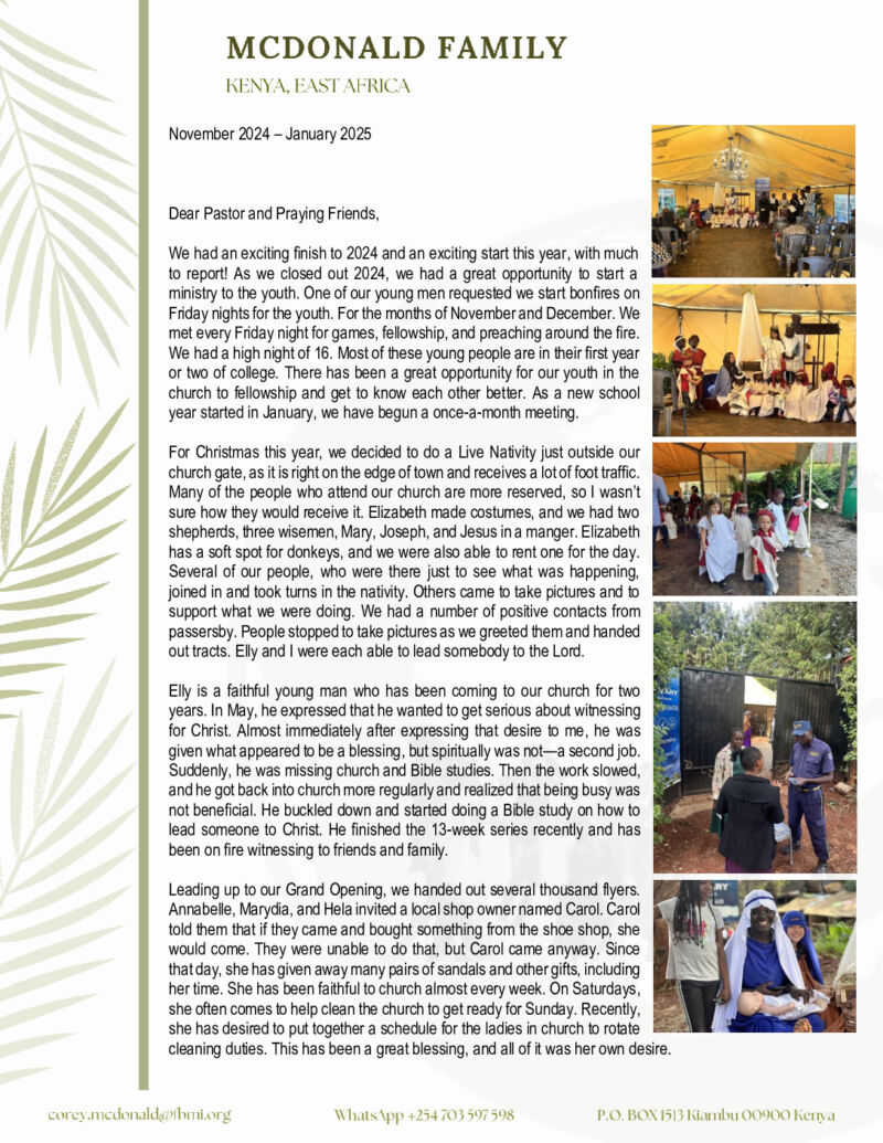 Corey and Elizabeth McDonald Prayer Letter: Exciting Finish to 2024 and ...