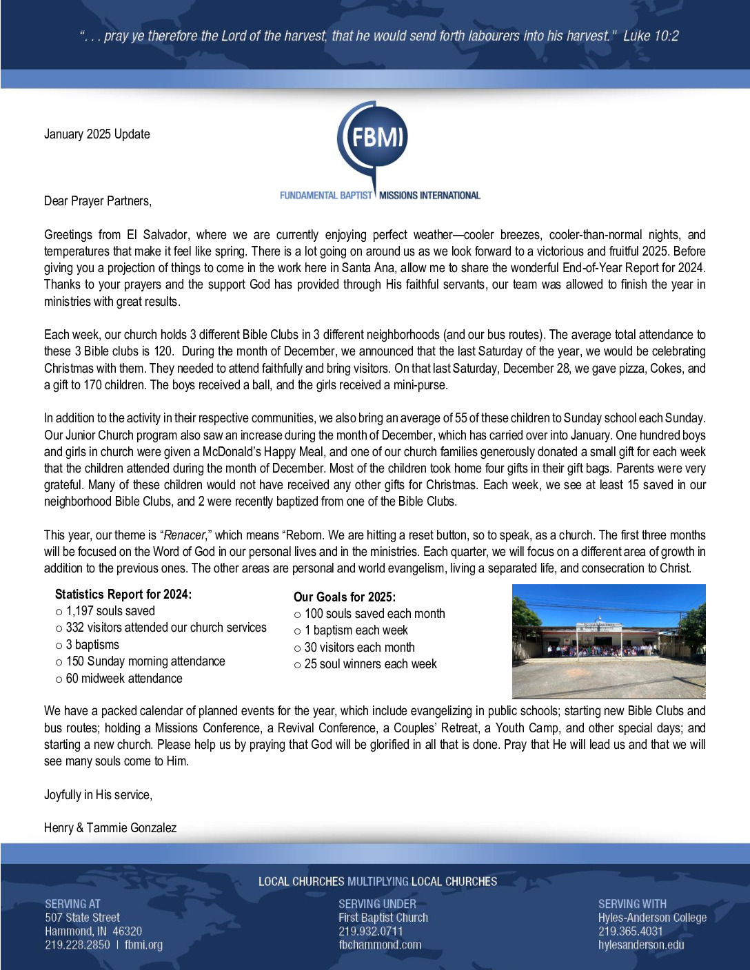Henry and Tammie Gonzalez Prayer Letter: Wonderful and Fruitful 2024 – FBMI