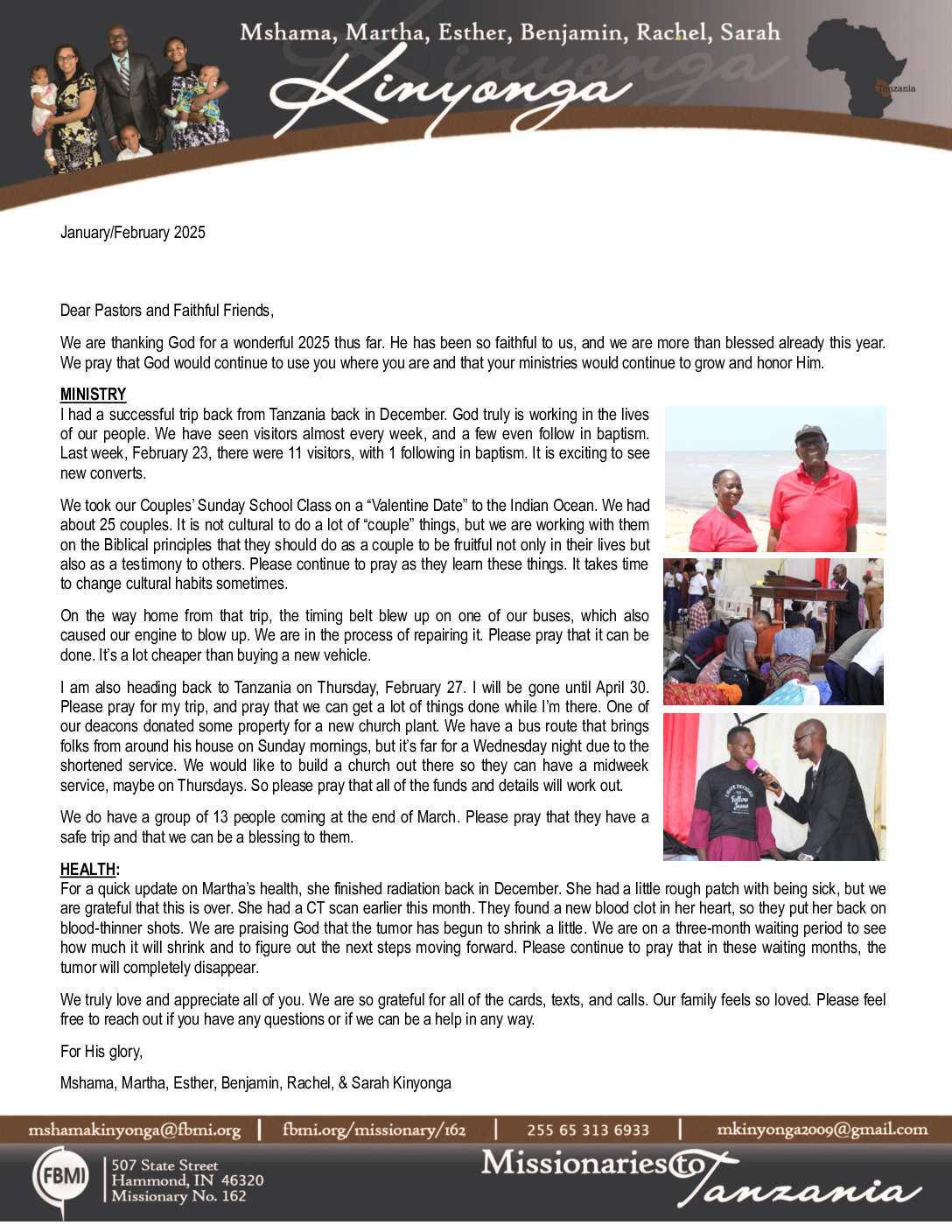 Mshama and Martha Kinyonga Prayer Letter: A Wonderful Start to 2025! – FBMI