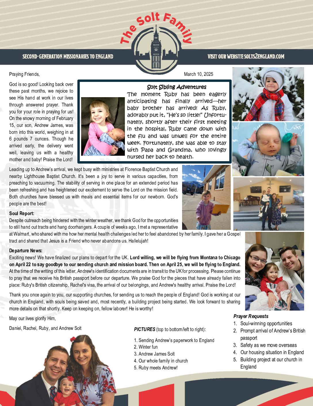 Daniel and Rachel Solt Prayer Letter: Andrew James Solt Has Arrived! – FBMI