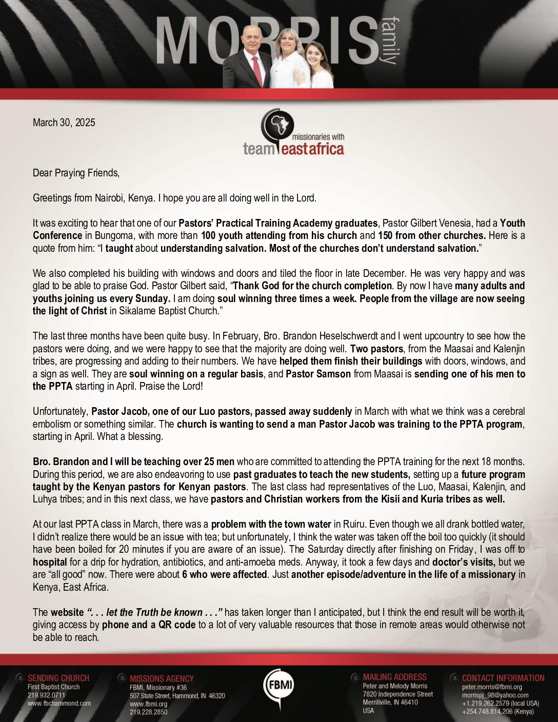 Peter and Melody Morris Prayer Letter: Double the Enrollment for Pastors’ Training – FBMI