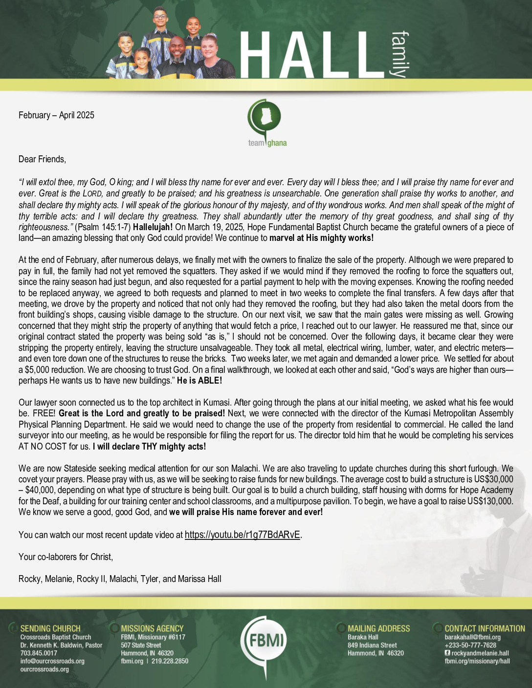 Baraka and Melanie Hall Prayer Letter: His Mighty Works! – FBMI