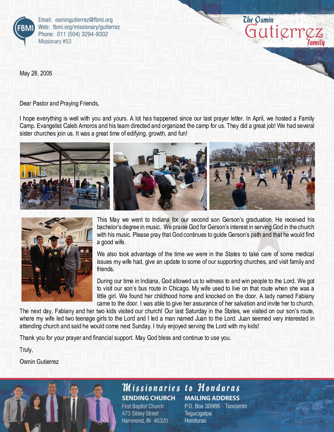 Osmin and Eva Gutierrez Prayer Letter: Family Camp – FBMI