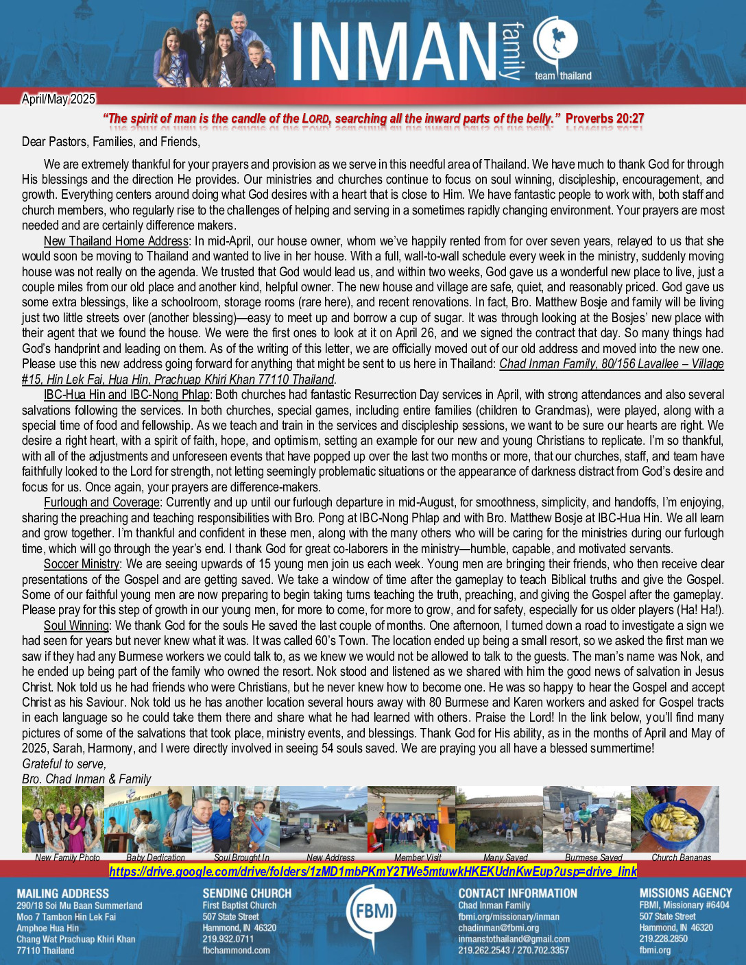 Chad and Sarah Inman Prayer Letter: “The Spirit of Man Is the Candle of ...