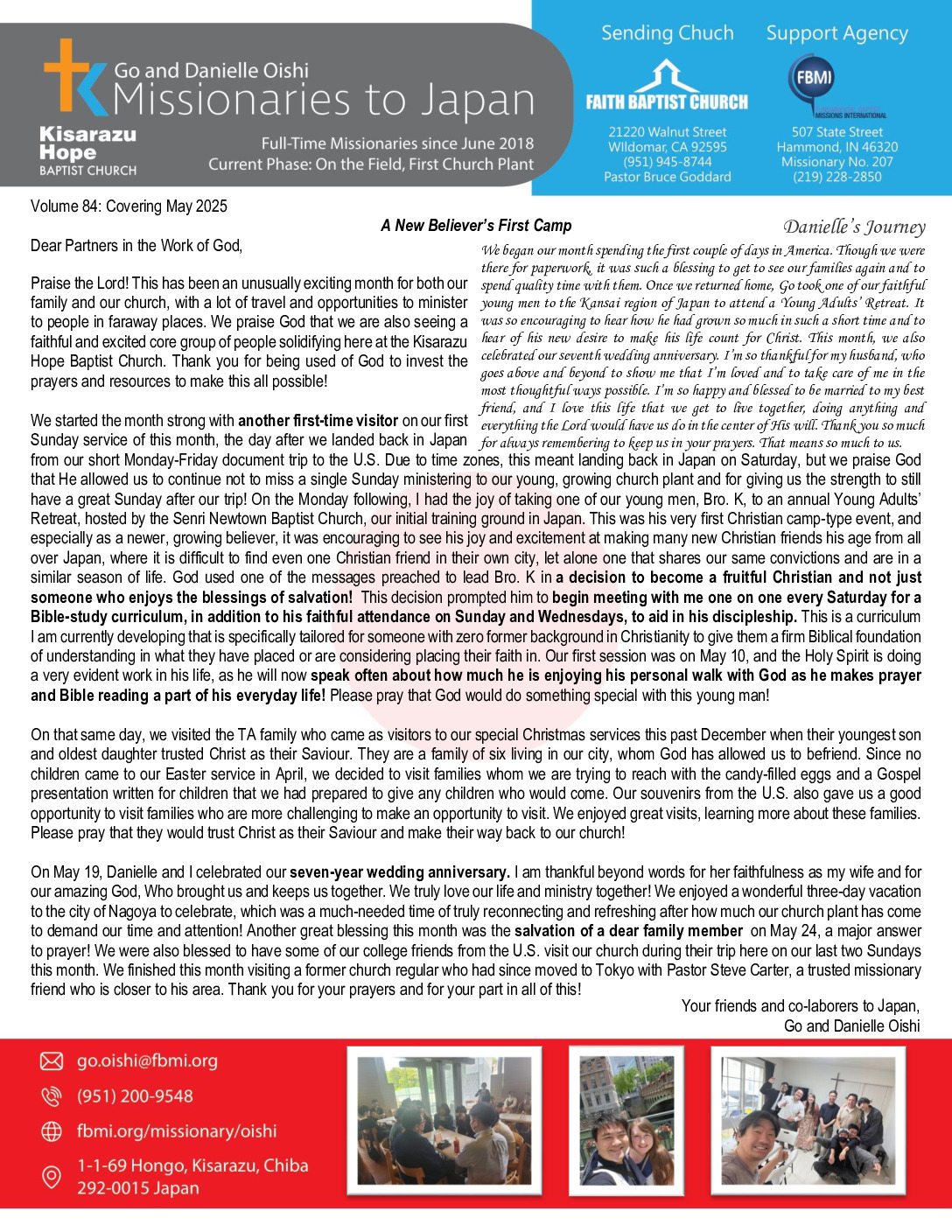 Go and Danielle Oishi Prayer Letter: A New Believer’s First Camp – FBMI